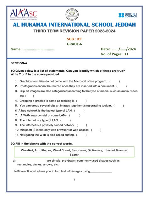 Grade 6 Ict Revision Worksheet Pdf World Wide Web Internet And Web