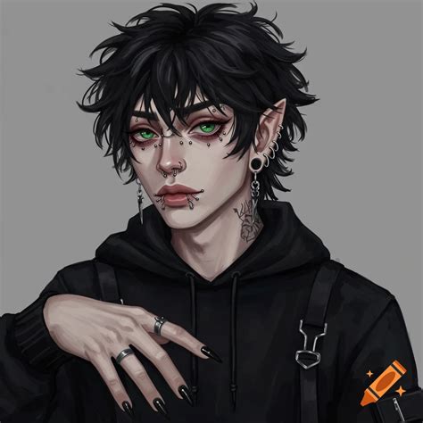 Portrait Of A Person With Black Hair Green Eyes Face Piercings And