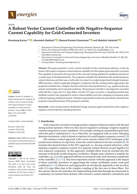Pdf A Robust Vector Current Controller With Negative Sequence Current Capability For Grid