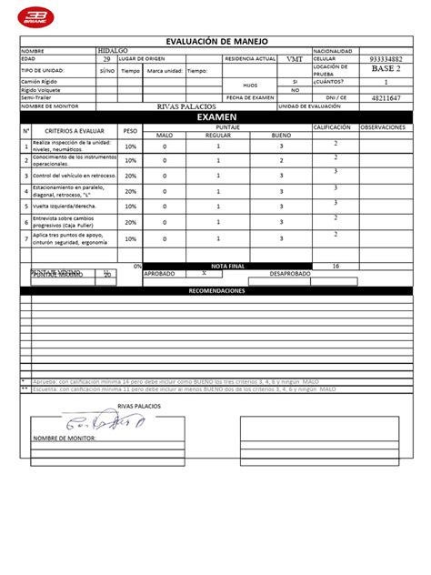 Evaluación De Manejo Pdf Vehículos