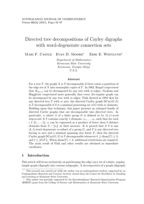 Pdf Directed Tree Decompositions Of Cayley Digraphs With Word Degenerate Connection Sets