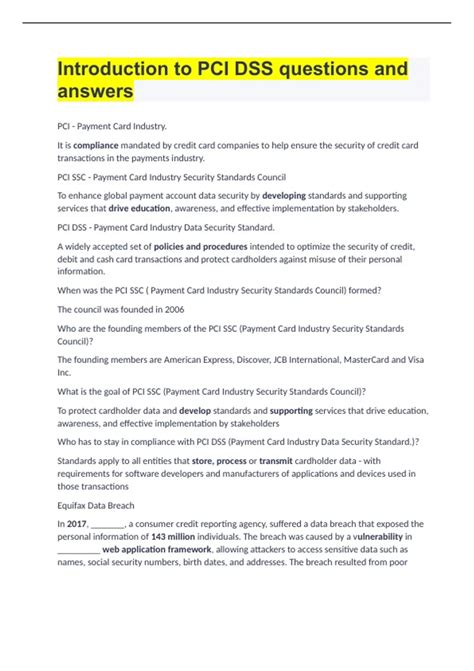 Introduction To PCI DSS Questions And Answers PCI DSS Stuvia US