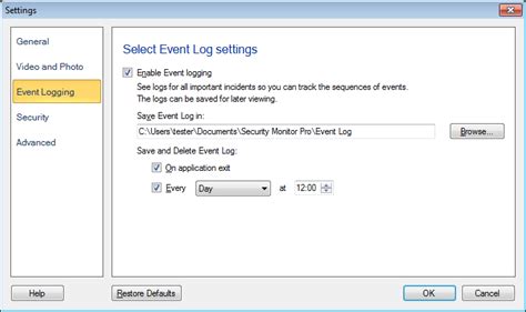 WebCam Monitor Event Logging