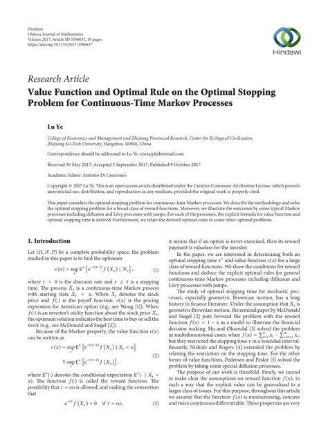 Pdf Value Function And Optimal Rule On The Optimal Stopping Problem