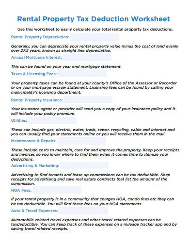 18 Rental Property Worksheet Templates In Pdf