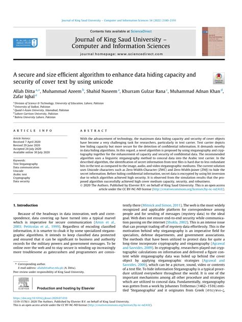 Pdf A Secure And Size Efficient Algorithm To Enhance Data Hiding