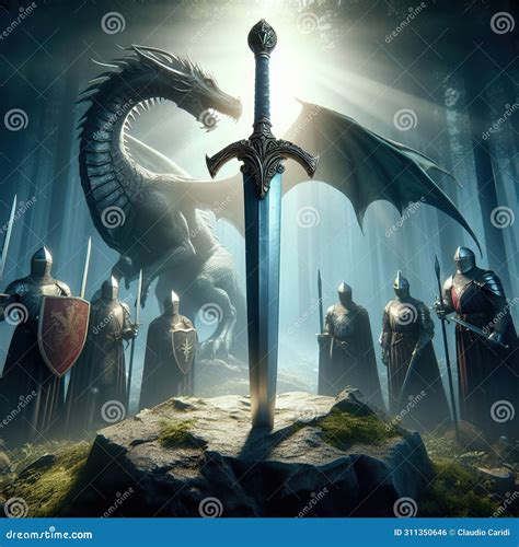 Excalibur The Mythical Sword In The Stone Stock Illustration