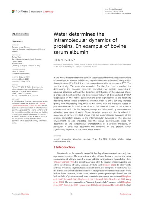 Pdf Water Determines The Intramolecular Dynamics Of Proteins En Example Of Bovine Serum Albumin