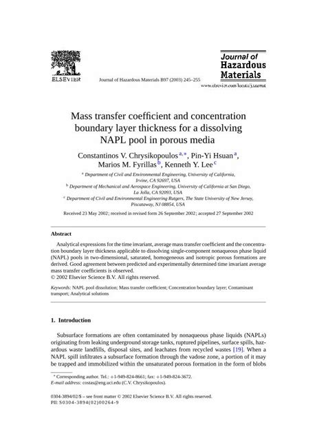 Pdf Mass Transfer Coefficient And Concentration Boundary Layer