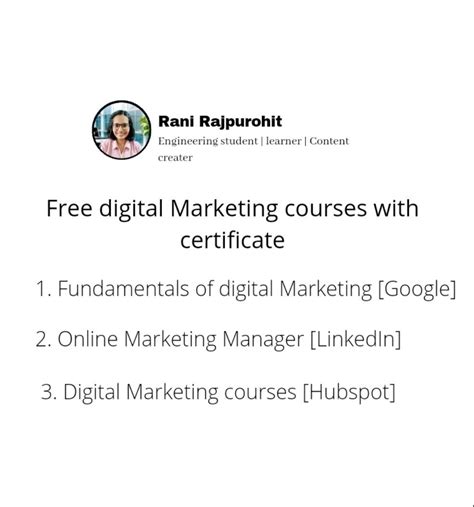 Rani Rajpurohit On Linkedin Digitalamarketing Freecourses Learner