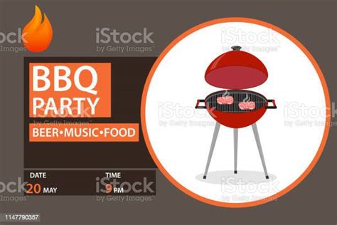 바베 큐 파티 바베 큐 파티 배너입니다 벡터 일러스트 레이 션의 바베 큐 그릴 고기에 대한 스톡 벡터 아트 및 기타 이미지 고기 구이 굽기 Istock