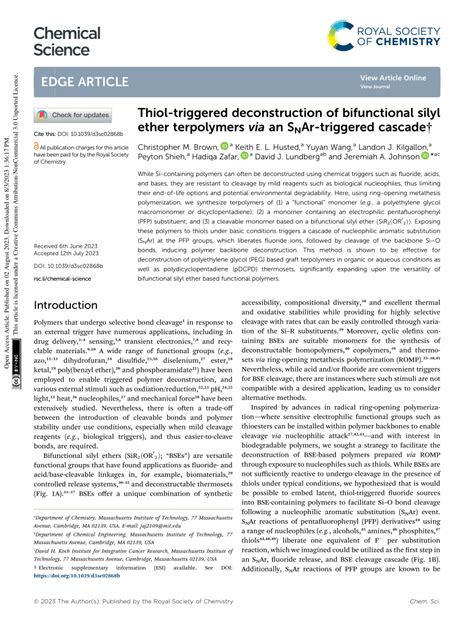 Pdf Thiol Triggered Deconstruction Of Bifunctional Silyl Ether Terpolymers Via An S N Ar