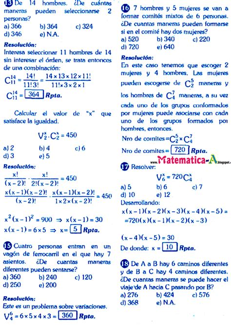 Analisis Combinatorio Ejercicios Desarrollados ~ Matematicas Problemas