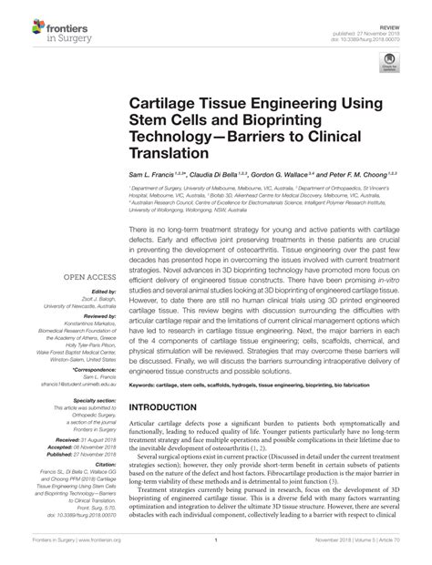 Pdf Cartilage Tissue Engineering Using Stem Cells And Bioprinting