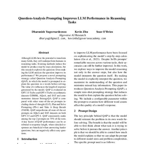 Question Analysis Prompting Improves Llm Performance In Reasoning Tasks Acl Anthology