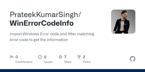 github prateekkumarsingh winerrorcodeinfo import windows error code and filter matching error