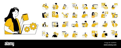 Digital Business Concept With People Situations Mega Set In Flat Web