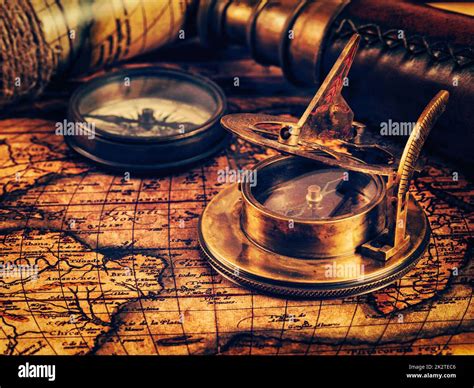 Old Vintage Compass On Ancient Map Stock Photo Alamy