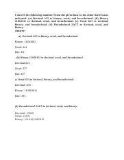 Convert The Following Numbers From The Given Base To The Other Three Bases Indicated Docx