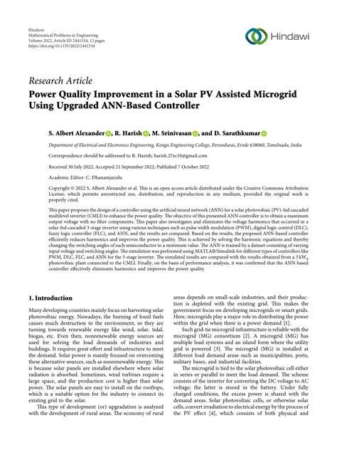 Pdf Power Quality Improvement In A Solar Pv Assisted Microgrid Using Upgraded Ann Based Controller