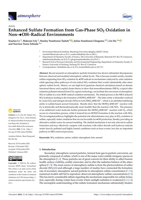 Pdf Enhanced Sulfate Formation From Gas Phase So2 Oxidation In Non
