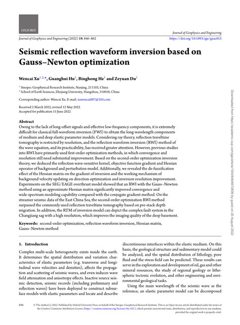 Pdf Seismic Reflection Waveform Inversion Based On Gaussnewton Optimization