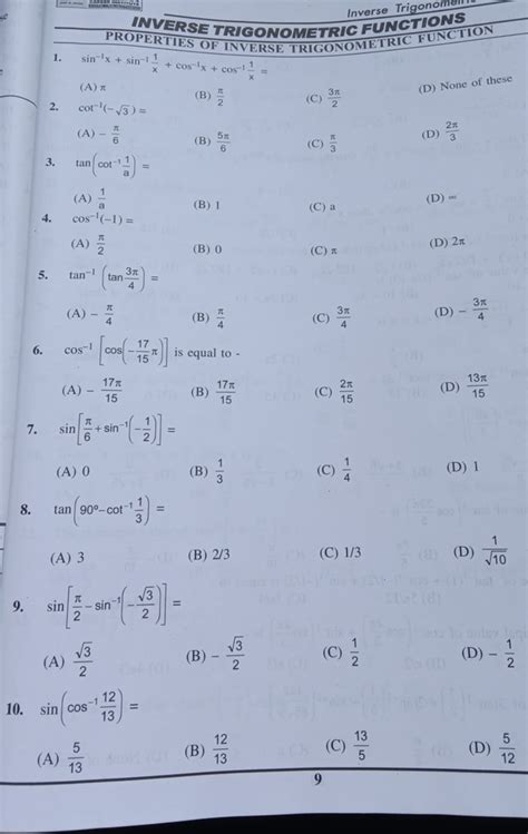 Inverse Trigonometric Functions Properties Of Inverse Trigonometric Func