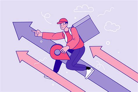 전자 상거래 개념 온라인 쇼핑 온라인 배달 서비스 개념 휴대 전화를 통해 스쿠터로 빠른 배달 스쿠터를 타는 남자 벡터 그림입니다 사회적 거리두기에 대한 스톡 벡터 아트 및