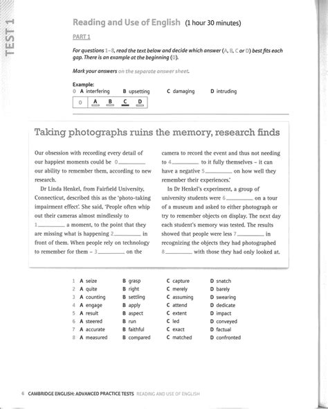 Test 1 Tipo C1 Reading And Use Of English 1 Hour 30 Minutes Part 1 For Questions Read The