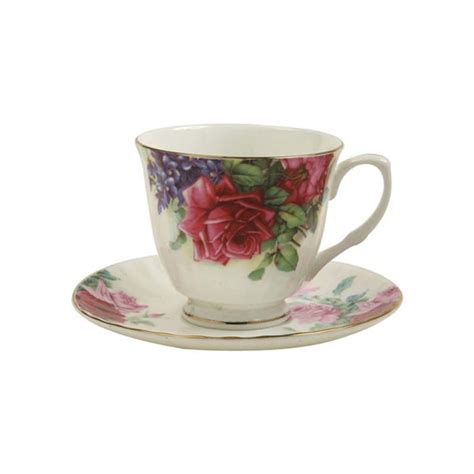 Red Color English Rose Cupsaucer Set Of 4