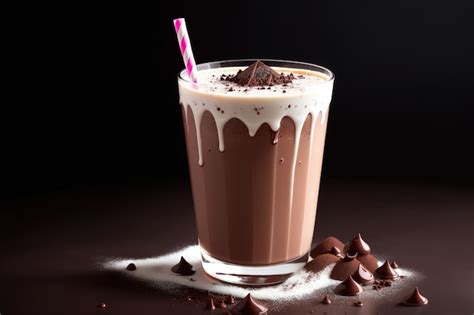 Premium Ai Image A Glass Of Chocolate Milk With A White Straw And A