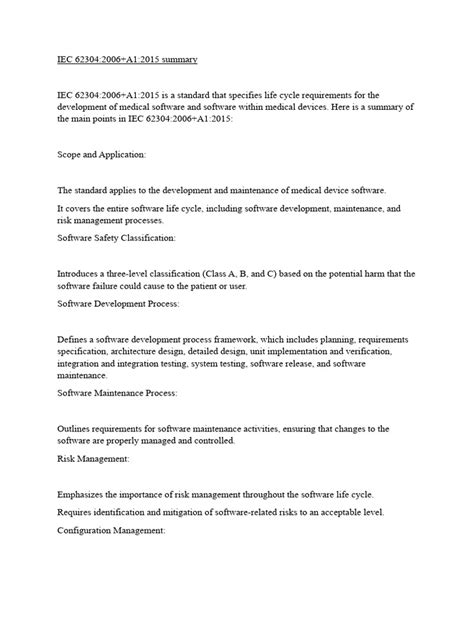 Iec 62304 Summary Pdf Verification And Validation Specification Technical Standard