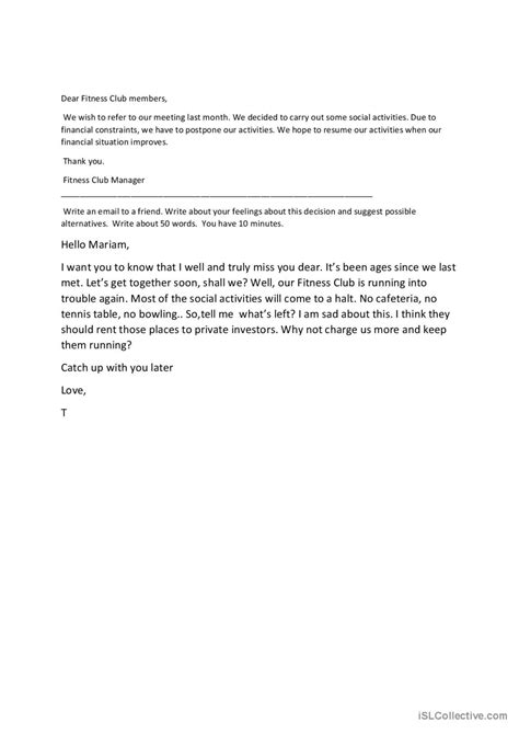 Esol Informal Email Sample Fit English ESL Worksheets Pdf Doc