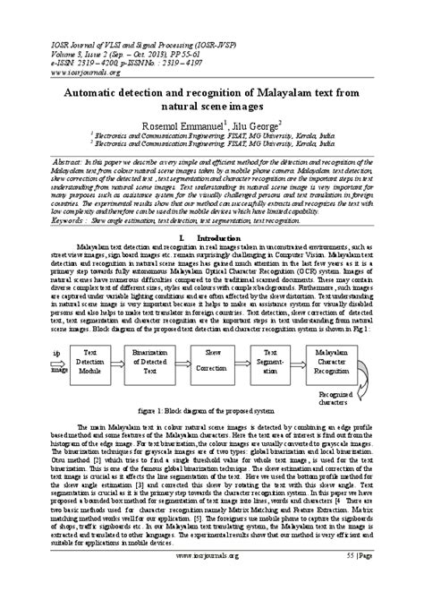 Pdf Automatic Detection And Recognition Of Malayalam Text From Natural Scene Images