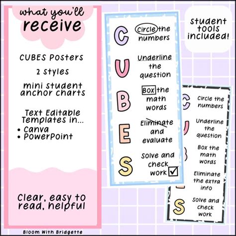 Cubes Math Strategy Posters Pastel Composition Notebook Decor Cutesy