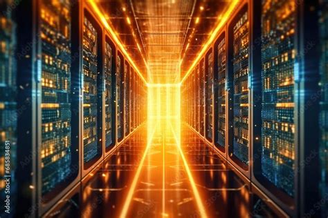 Ilustracja Stock Binary Code Tunnel Technology Background Of Data Processing With Server Room