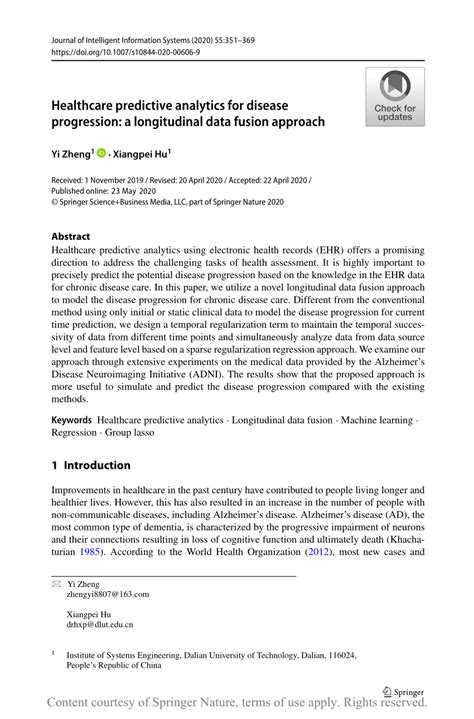 Healthcare Predictive Analytics For Disease Progression A Longitudinal Data Fusion Approach