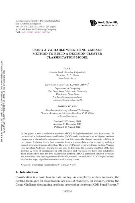 Pdf Using A Variable Weighting K Means Method To Build A Decision