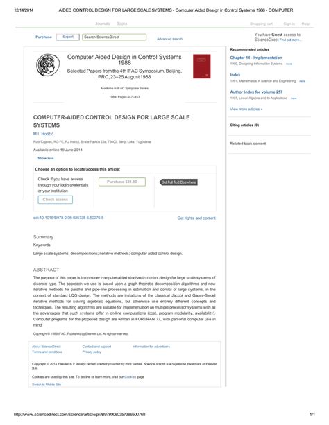 Pdf Computer Aided Control Design For Large Scale Systems