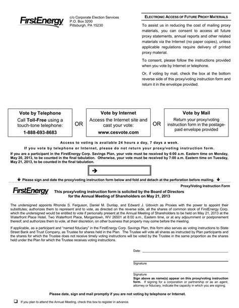 Sample Proxy Cardvoter Instruction Form Firstenergy