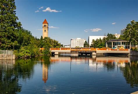 Spokane Downtown Aerial View Day Autumn Editorial Photography Image