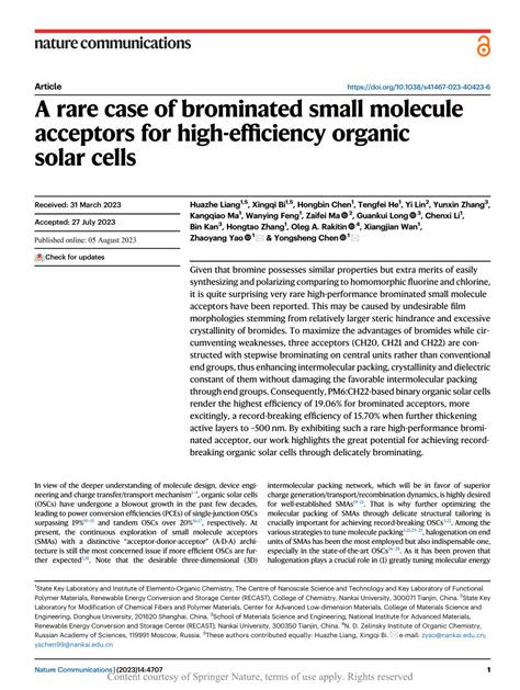 Pdf A Rare Case Of Brominated Small Molecule Acceptors For High Efficiency Organic Solar Cells