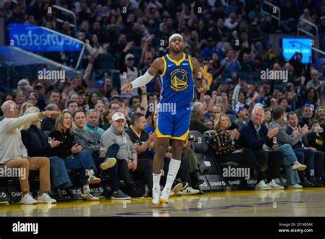 Golden State Warriors Guard Buddy Hield Reacts After Making A 3 Point