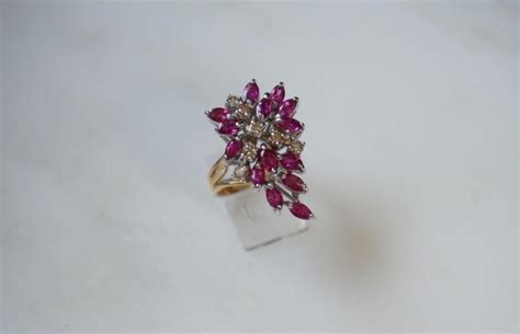 Mid Century Ruby Waterfall Ring Vintage Estate C196… Gem