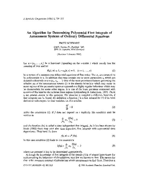 Pdf An Algorithm For Determining Polynomial First Integrals Of Autonomous Systems Of Ordinary