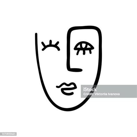 추상적인 현대 여성의 얼굴 모던 한 트렌디 한 아름다움 기호 여성 얼굴 기호 리나트 드로잉 검은색에 대한 스톡 벡터 아트 및