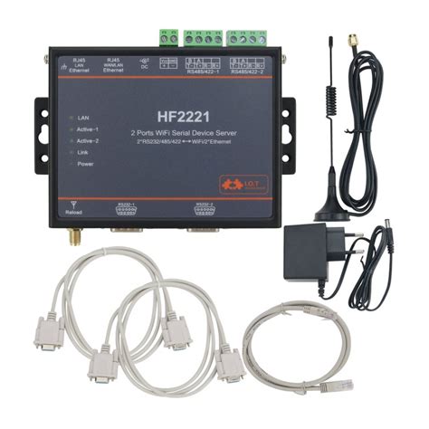 HF2221 Industrial Grade 2 Port Serial Server RS232 485 422 To Wifi Ethernet W Suction Cup