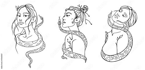 Vetor De A Set Of Sketches Of Portraits Of Young Beautiful Girls With