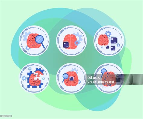 Icons Of Ai Brains With Memory Chips Vector Illustrations Set Stock Illustration Download