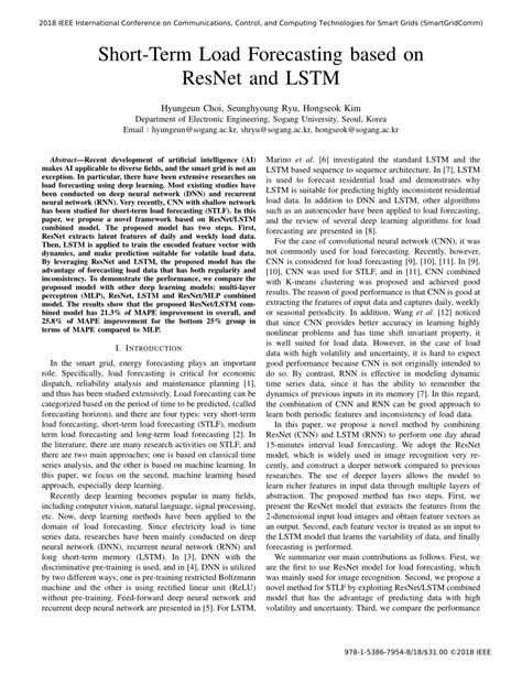 Pdf Short Term Load Forecasting Based On Resnet And Lstm